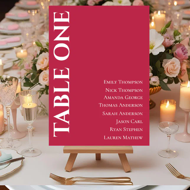 Contemporary Magenta Wedding Table Seating Chart | Zazzle