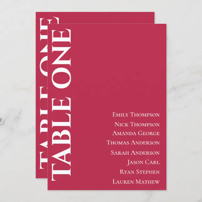 Contemporary Magenta Wedding Table Seating Chart | Zazzle
