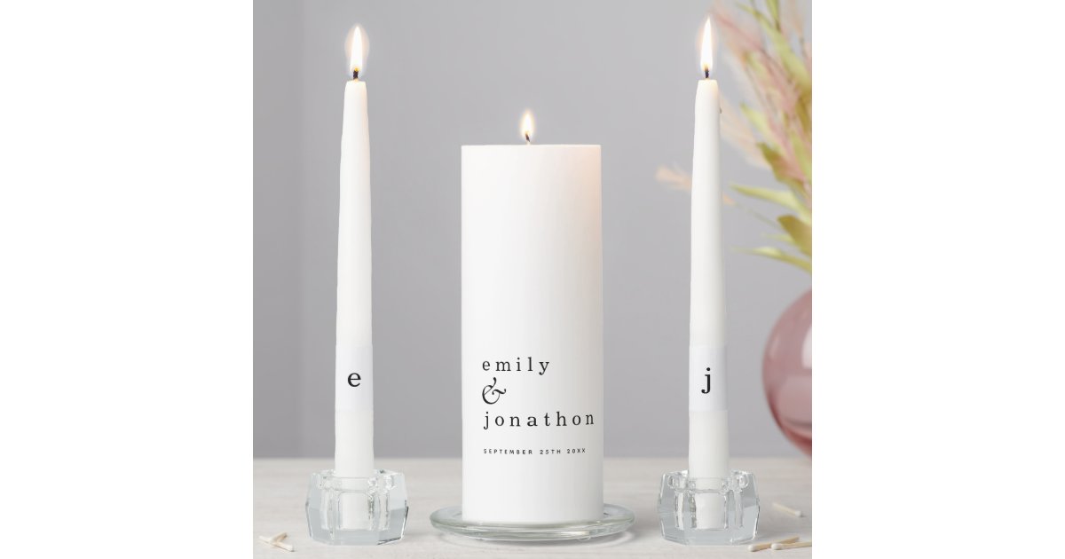 Contemporary Minimalist Black Text Wedding Unity Candle Set | Zazzle