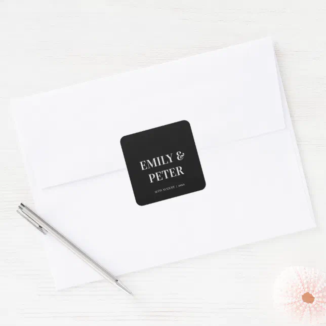 Contemporary Minimalist Black White Wedding Square Sticker | Zazzle