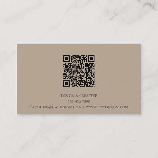 Contemporary Minimalist Script Name Tan Brown QR Business Card | Zazzle