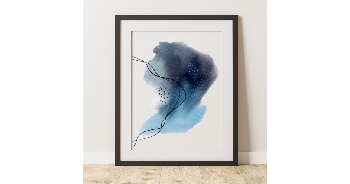 Contemporary Modern Abstract Art Blue Black Poster | Zazzle