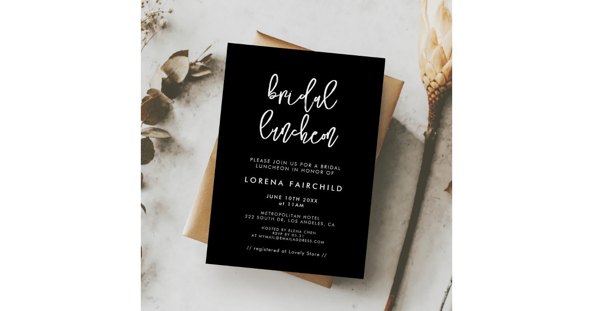 Contemporary modern black Bridal luncheon Invitation | Zazzle