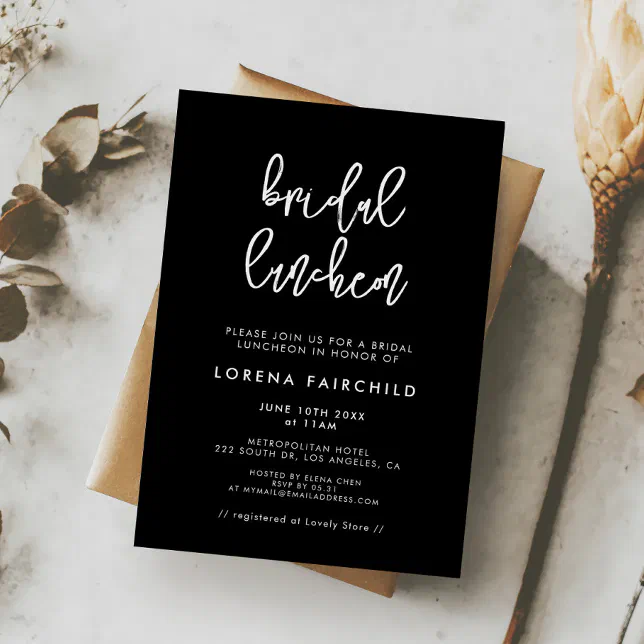 Contemporary modern black Bridal luncheon Invitation | Zazzle