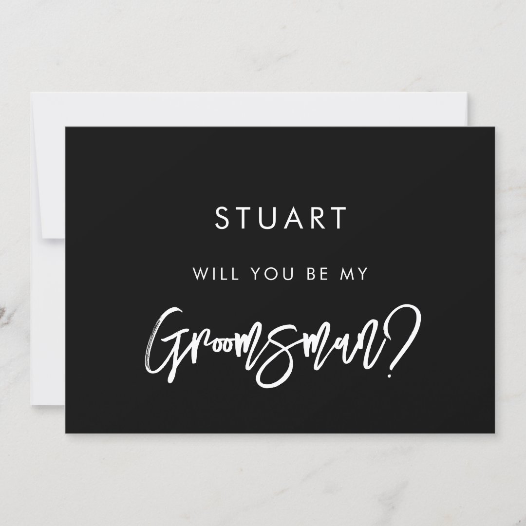 Contemporary modern black Groomsman proposal card | Zazzle