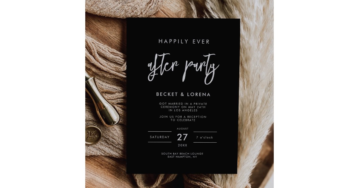 Contemporary modern black happily ever after party invitation | Zazzle