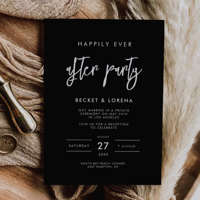 Contemporary modern black happily ever after party invitation | Zazzle