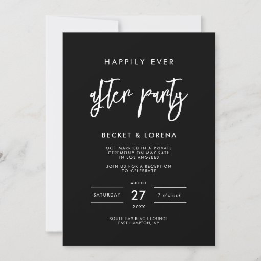 Contemporary modern black happily ever after party invitation | Zazzle