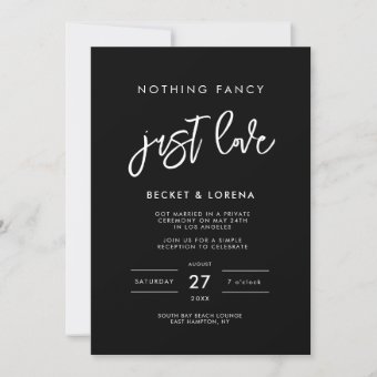 Contemporary modern black Nothing fancy Just love Invitation | Zazzle