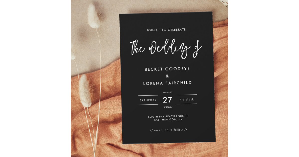 Contemporary modern black wedding invitation | Zazzle