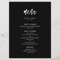 Contemporary modern black wedding menu | Zazzle