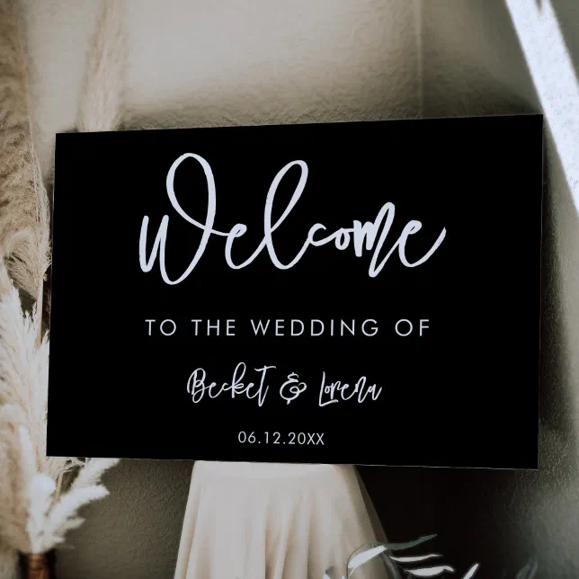 Contemporary modern black wedding welcome sign | Zazzle