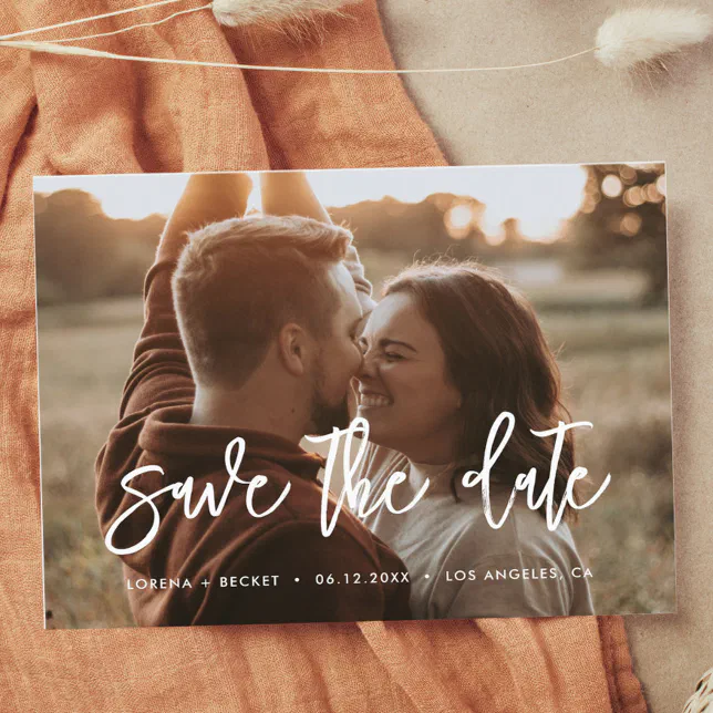 Contemporary modern Save the date photo Announcement Postcard | Zazzle