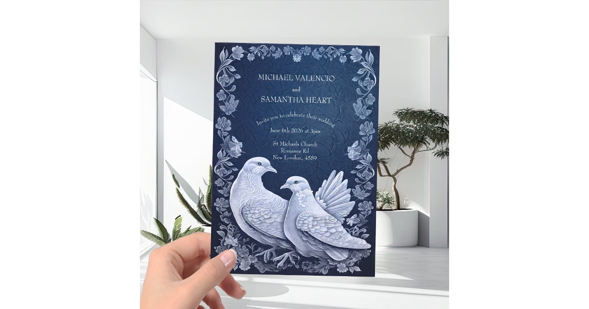 Contemporary Modern White Doves Wedding Invitation | Zazzle