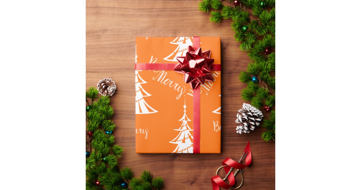 Contemporary Orange and White Christmas Wrapping Paper | Zazzle