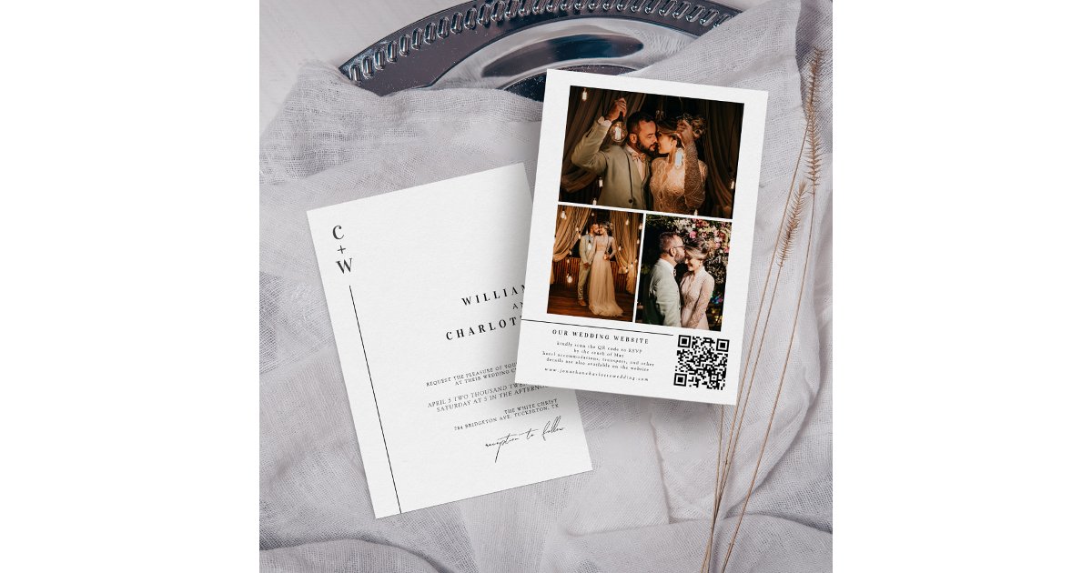 Contemporary Photo Collage QR Code Wedding Invitation | Zazzle