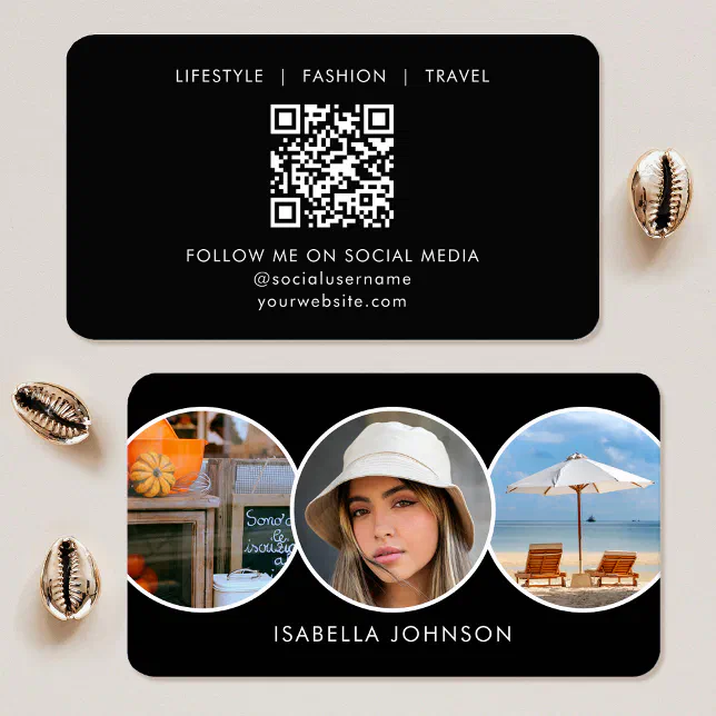 Contemporary Profile Photos Custom QR Code Black Business Card | Zazzle