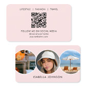 Contemporary Profile Photos QR Code Blush Pink Business Card | Zazzle