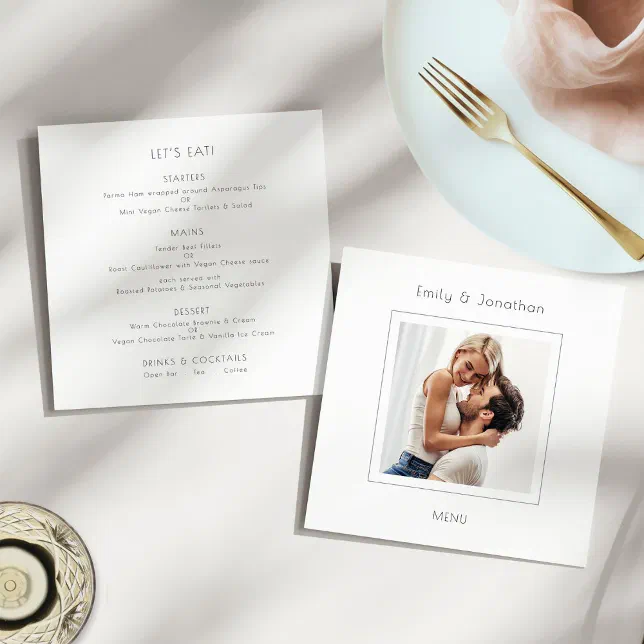 Contemporary Square Photo Wedding Menu | Zazzle