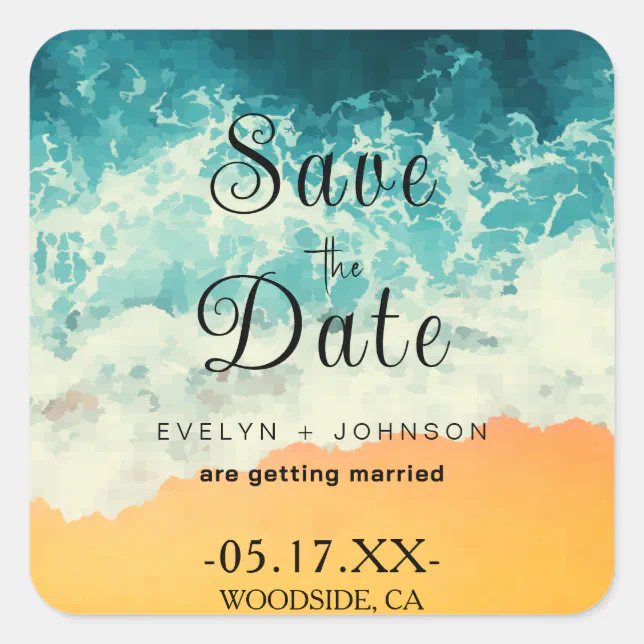Contemporary Summer Ocean Beach Wedding Square Sticker | Zazzle