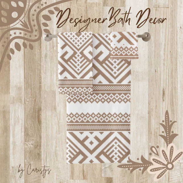 Contemporary Taupe, Linen, Brown Patterned Bath Towel Set | Zazzle