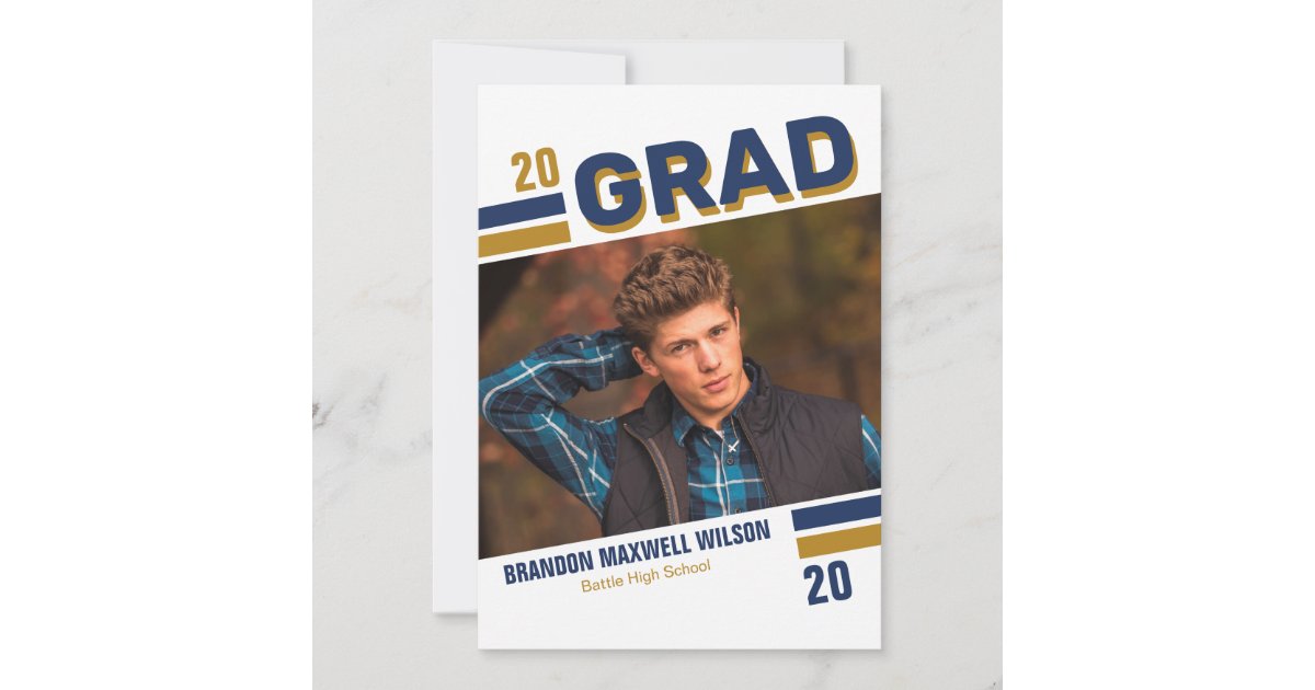 Contemporary Varsity Grad Photo Card | Zazzle