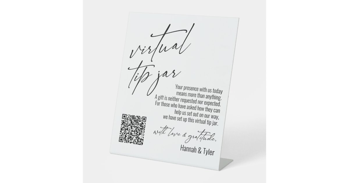 Contemporary Virtual Tip Jar QR Code White Pedestal Sign | Zazzle