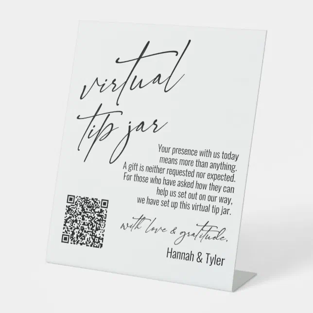 Contemporary Virtual Tip Jar QR Code White Pedestal Sign | Zazzle