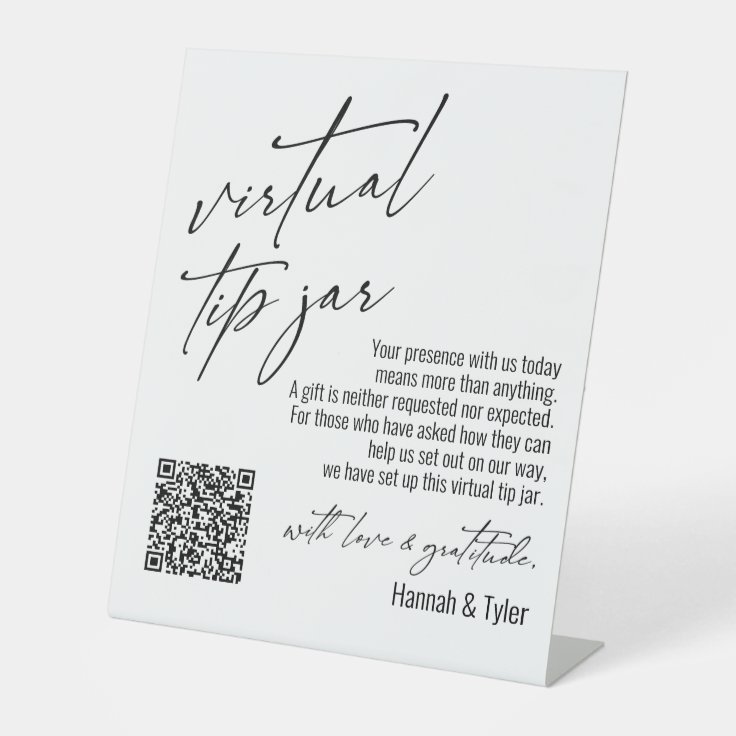 Contemporary Virtual Tip Jar QR Code White Pedestal Sign | Zazzle