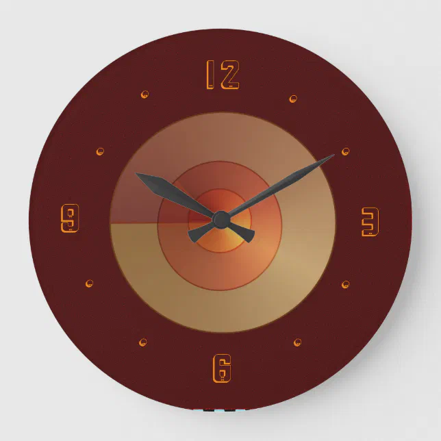 Contempory Red/Brown with Centre of Gold Salmon Large Clock | Zazzle