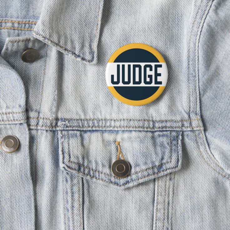 Contest Judge Badge Yellow Blue Button | Zazzle