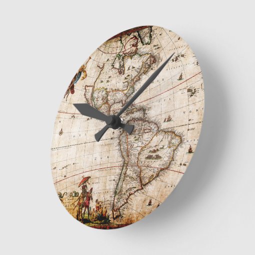 Continent of America Old Map Round Clock | Zazzle