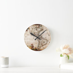 Continent of America Old Map Round Clock | Zazzle