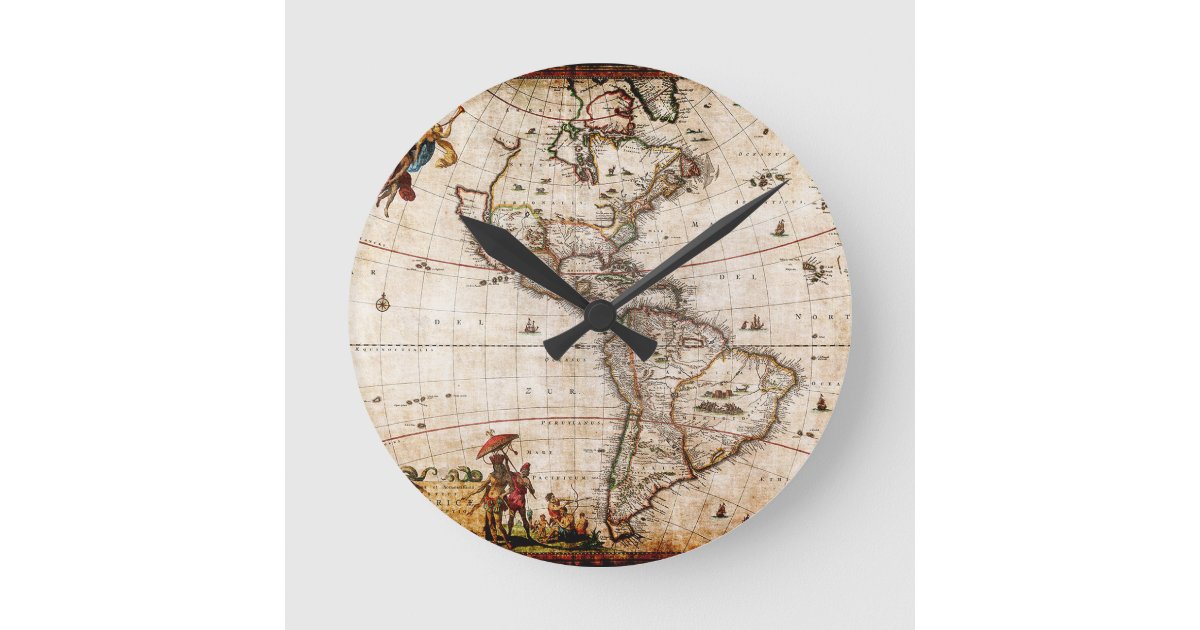 Continent of America Old Map Round Clock | Zazzle