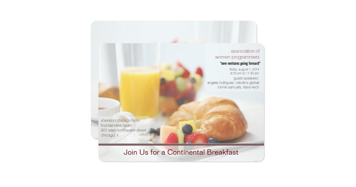 continental breakfast meeting invitation | Zazzle