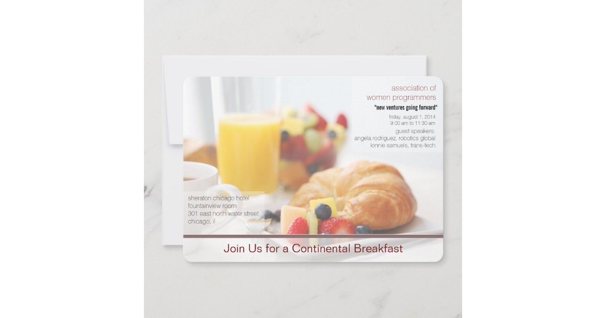 continental breakfast meeting invitation | Zazzle