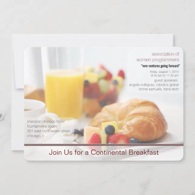 continental breakfast meeting invitation | Zazzle