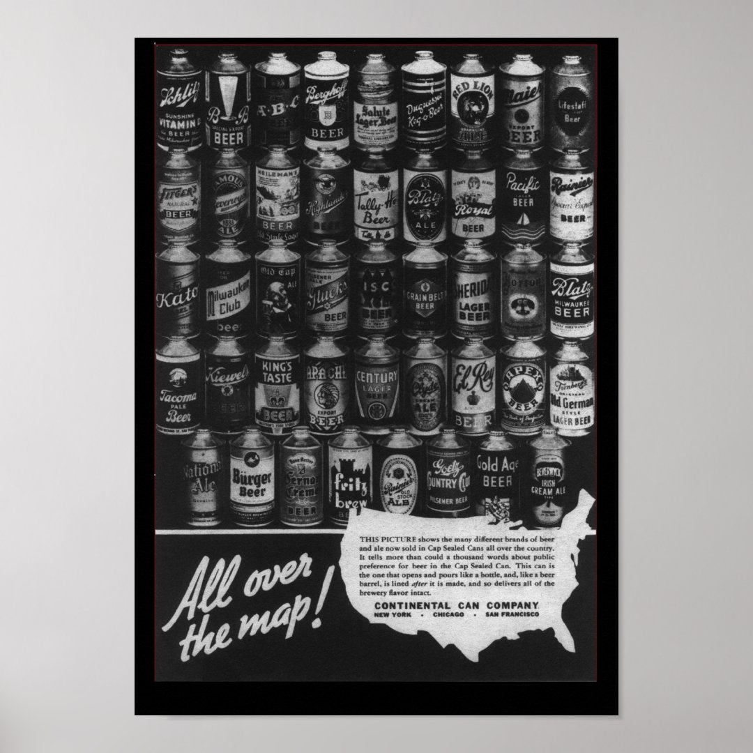 Continental Can Company Cone Top Beer Can Poster | Zazzle