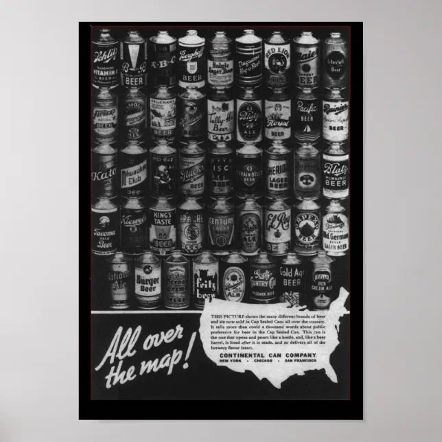 Continental Can Company Cone Top Beer Can Poster | Zazzle