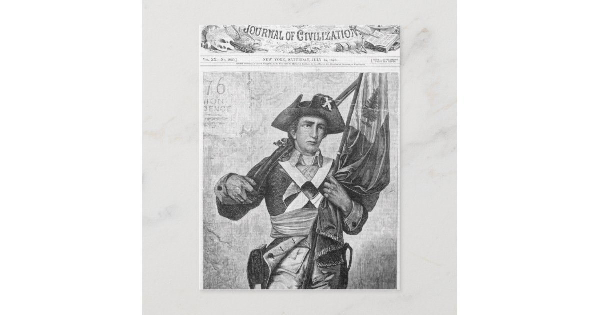 Continental Soldier holding a musket flag Postcard | Zazzle