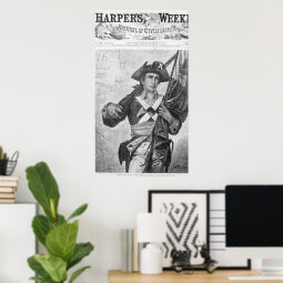 Continental Soldier holding a musket flag Poster | Zazzle