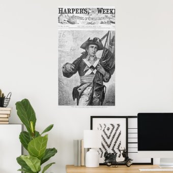 Continental Soldier holding a musket flag Poster | Zazzle
