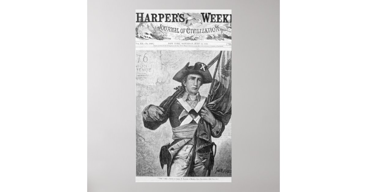 Continental Soldier holding a musket flag Poster | Zazzle