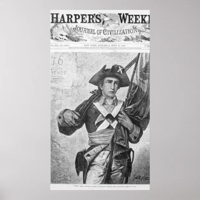 Continental Soldier holding a musket flag Poster | Zazzle