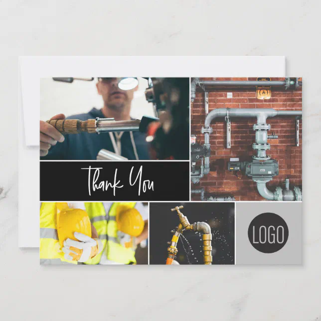 Contractor Business Custom Photo collage logo Holiday Card | Zazzle