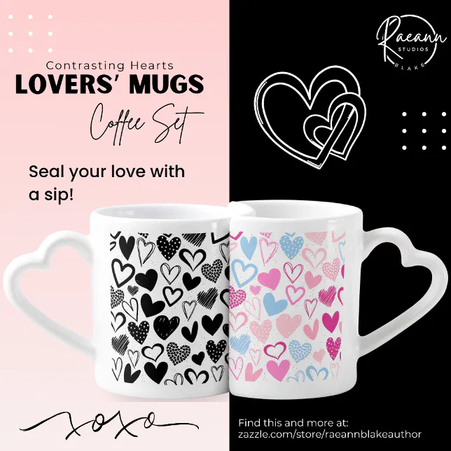 Contrasting Hearts Lovers' Mug Coffee Set | Zazzle
