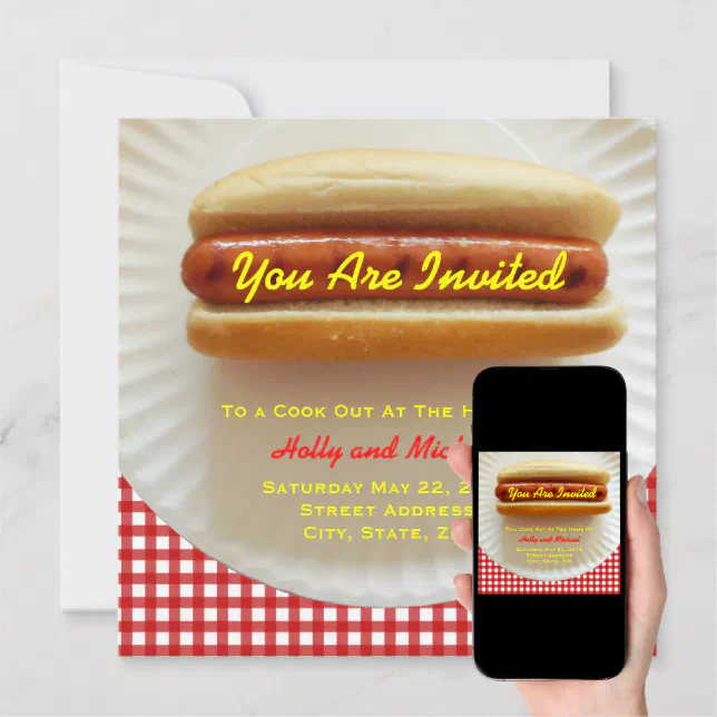 Cook Out Invitation - Hot Dog on a Plate | Zazzle