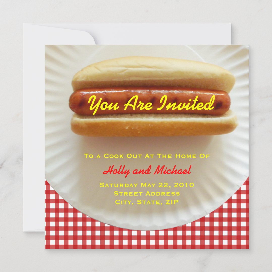 Cook Out Invitation - Hot Dog on a Plate | Zazzle