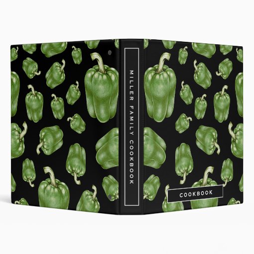 Cookbook | Black & Green Bell Pepper Pattern 3 Ring Binder | Zazzle