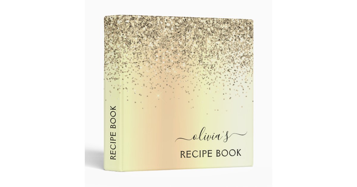 Cookbook Gold Glitter Monogram Recipe Book 3 Ring Binder | Zazzle